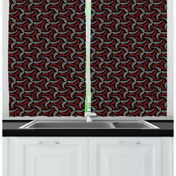 Red and Black Curtains 2 Panels Set, Abstract Pattern Minimalistic ...