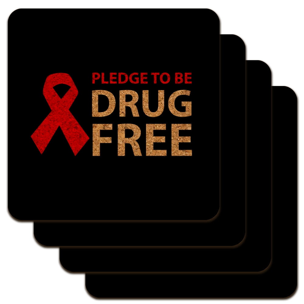 Red Ribbon Drug Free Pledge Low Profile Novelty Cork Coaster Set ...