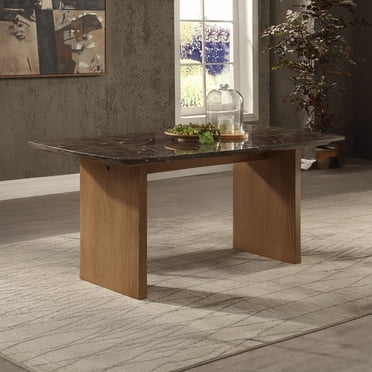 Camila Modern Marble Top Dining Table with Wide Wood Base, Rectangle ...