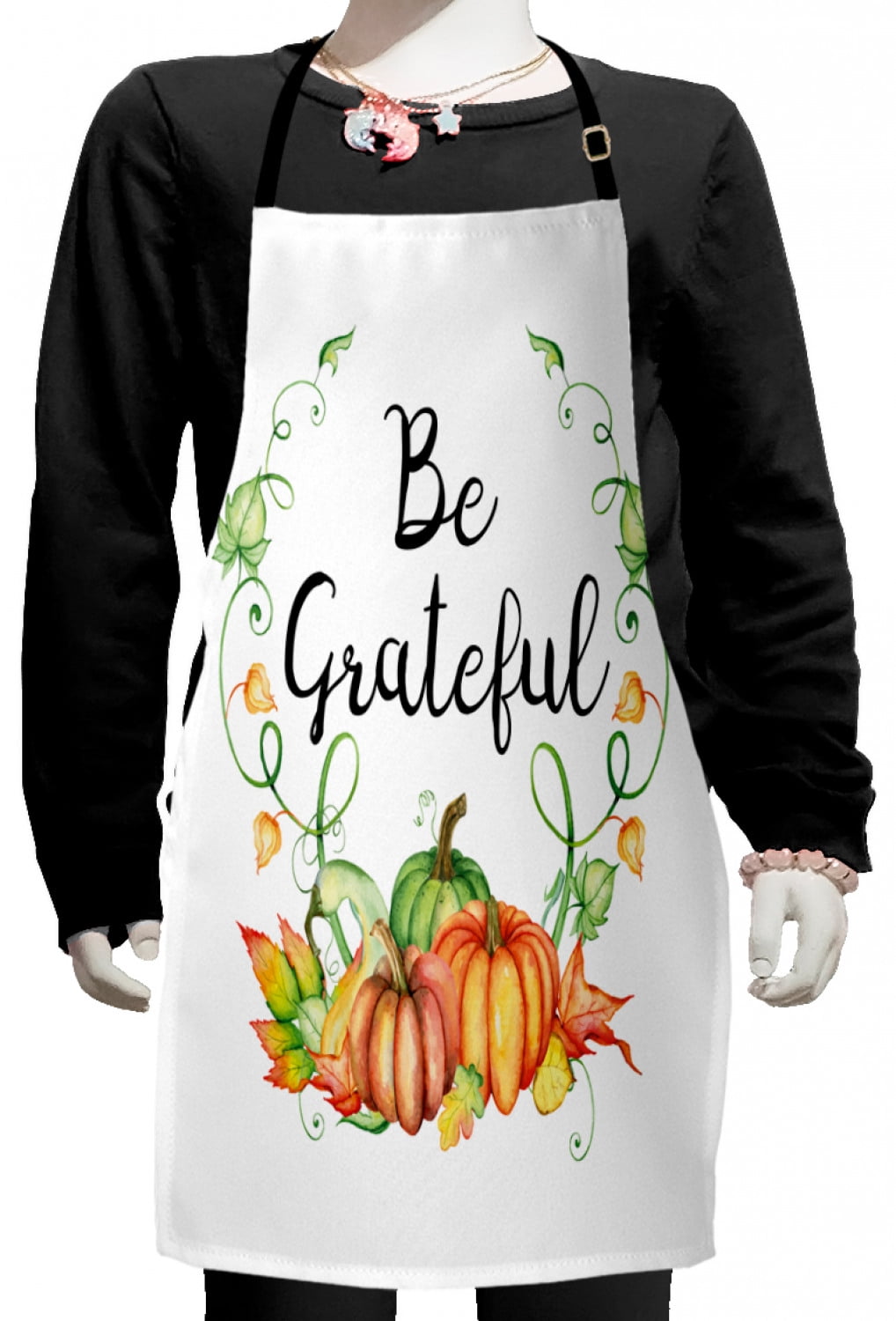 Saying Kids Apron, Be Grateful Cursive Typography Pumpkins Harvest ...