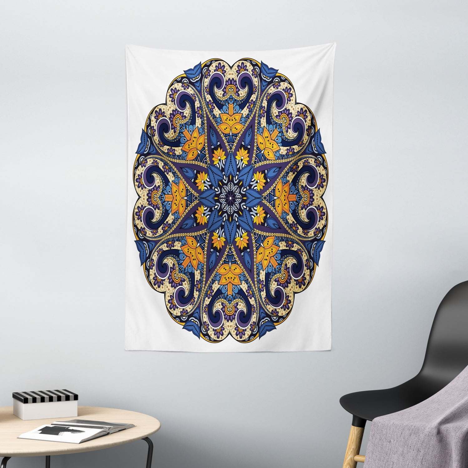 Mandala Decor Wall Hanging Tapestry, Floral Mandala Motif with Vibrant ...