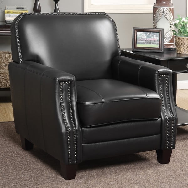 Black Full Grain Leather Club Arm Chair - Walmart.com