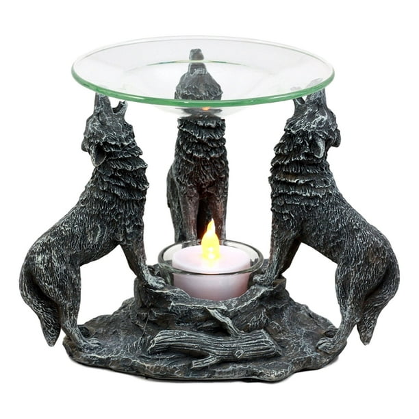 Ebros Moonlight Three Howling Wolves Oil Warmer Or Wax Tart Burner ...