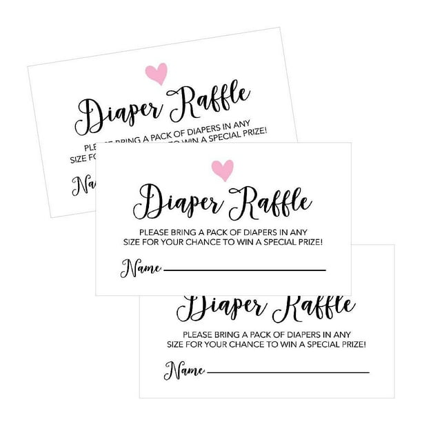 25 Diaper Raffle Ticket Lottery Insert Cards For Pink Girl Heart Baby ...