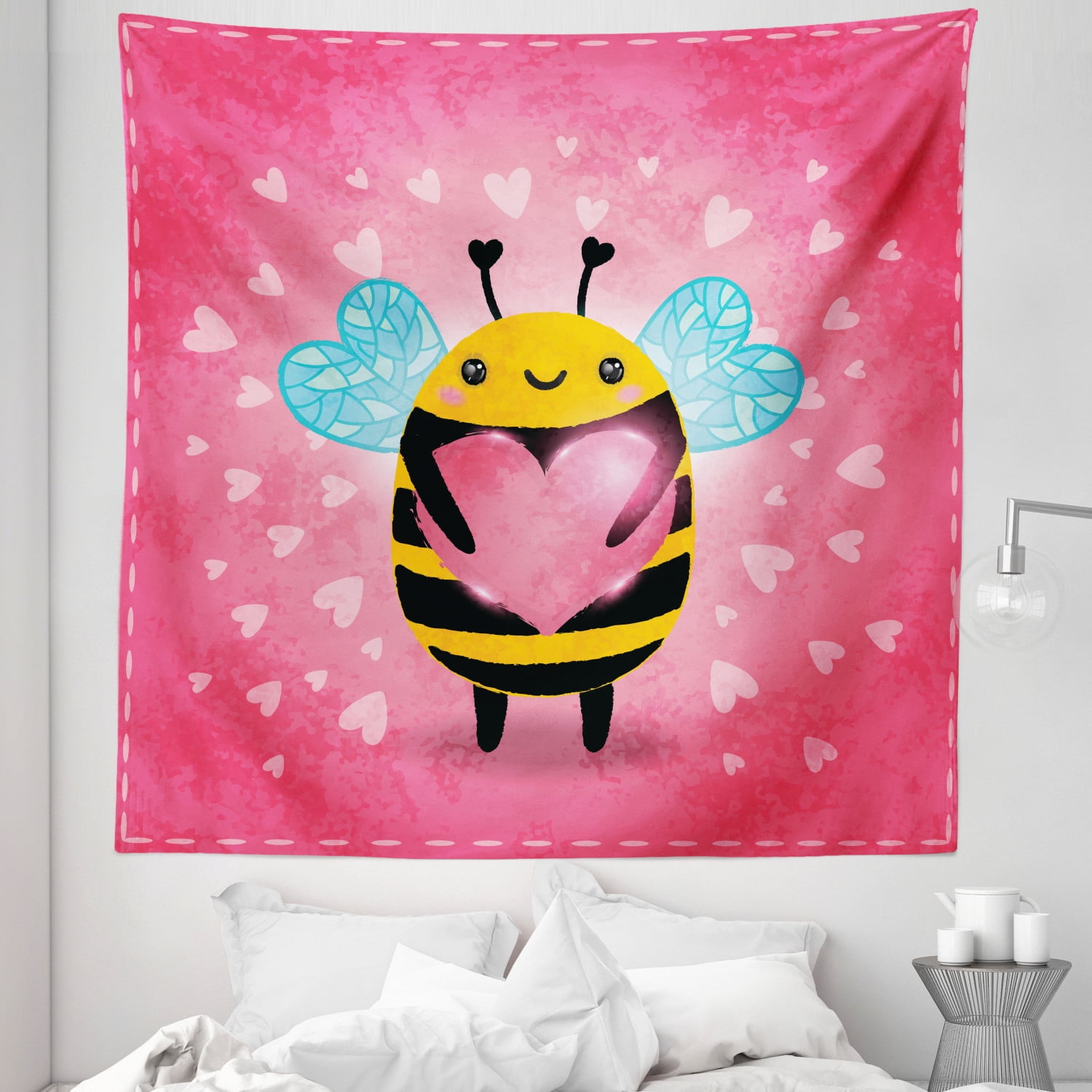 Queen Bee Tapestry, Valentine's Day Themed Bumblebee Holding a Giant ...