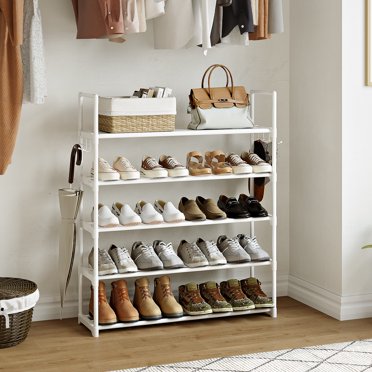 6 Tier White Shoe Rack, 24 Inches Stackable Wooden Shoe Shelf Organizer ...