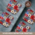 3drose, Red White and Blue Flowers on Plaid Pattern, Set of 4 Coasters ...