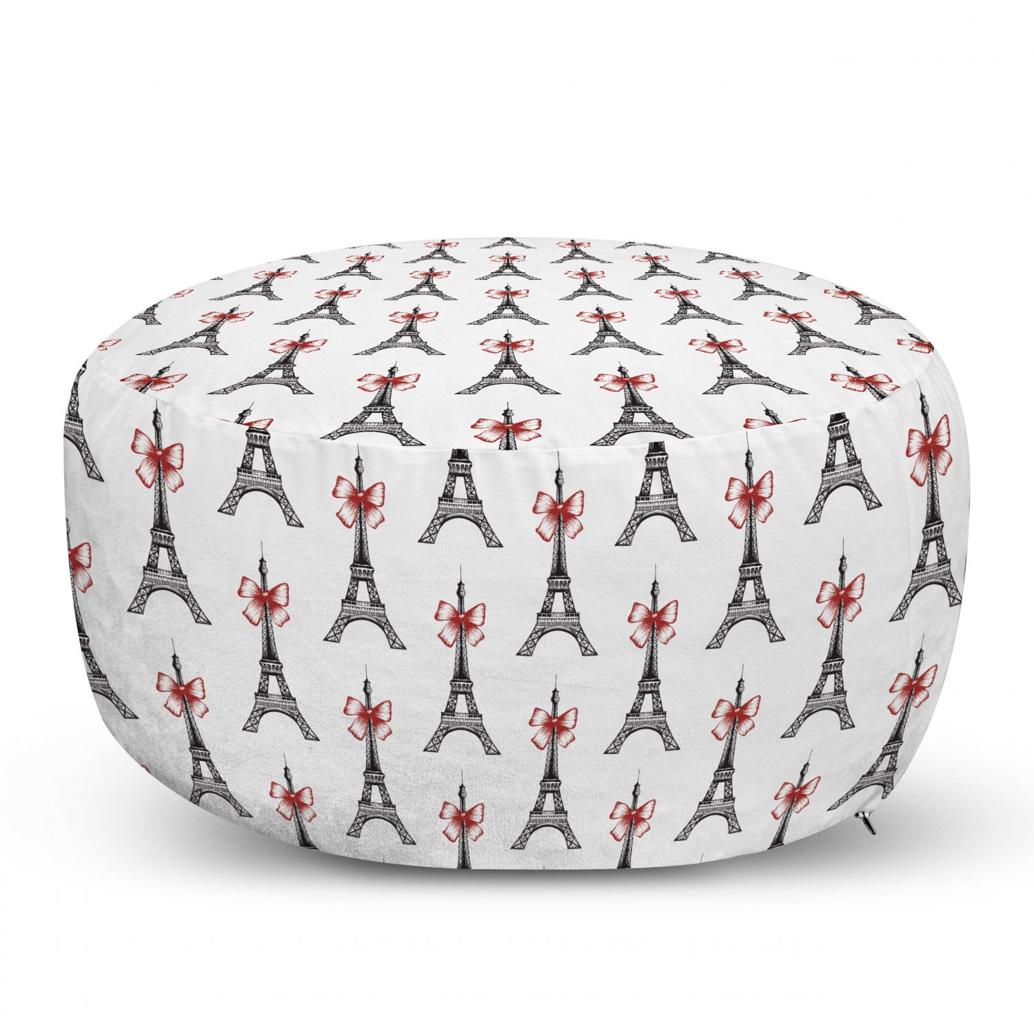 Eiffel Pouf Cover with Zipper, Classical Towers with Bowties Sketch Art ...