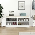Eumyviv Shoe Bench with Storage Cabinets, Rattan Storage Bench with 2 ...