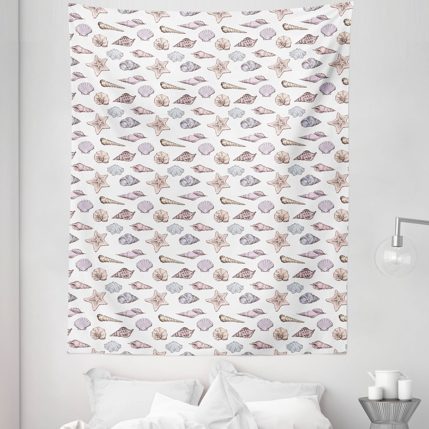Sea Life Tapestry, Repetitive Shells Nautical Sketches Illustration ...
