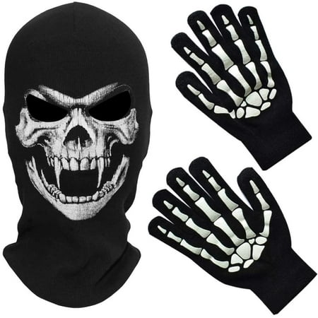 Full Face Skeleton Skull Halloween Balaclava Mask with Skeleton Gloves ...