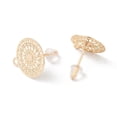 24Pcs 4 Style Brass Stud Earring Findings Flat Round with Flower with ...