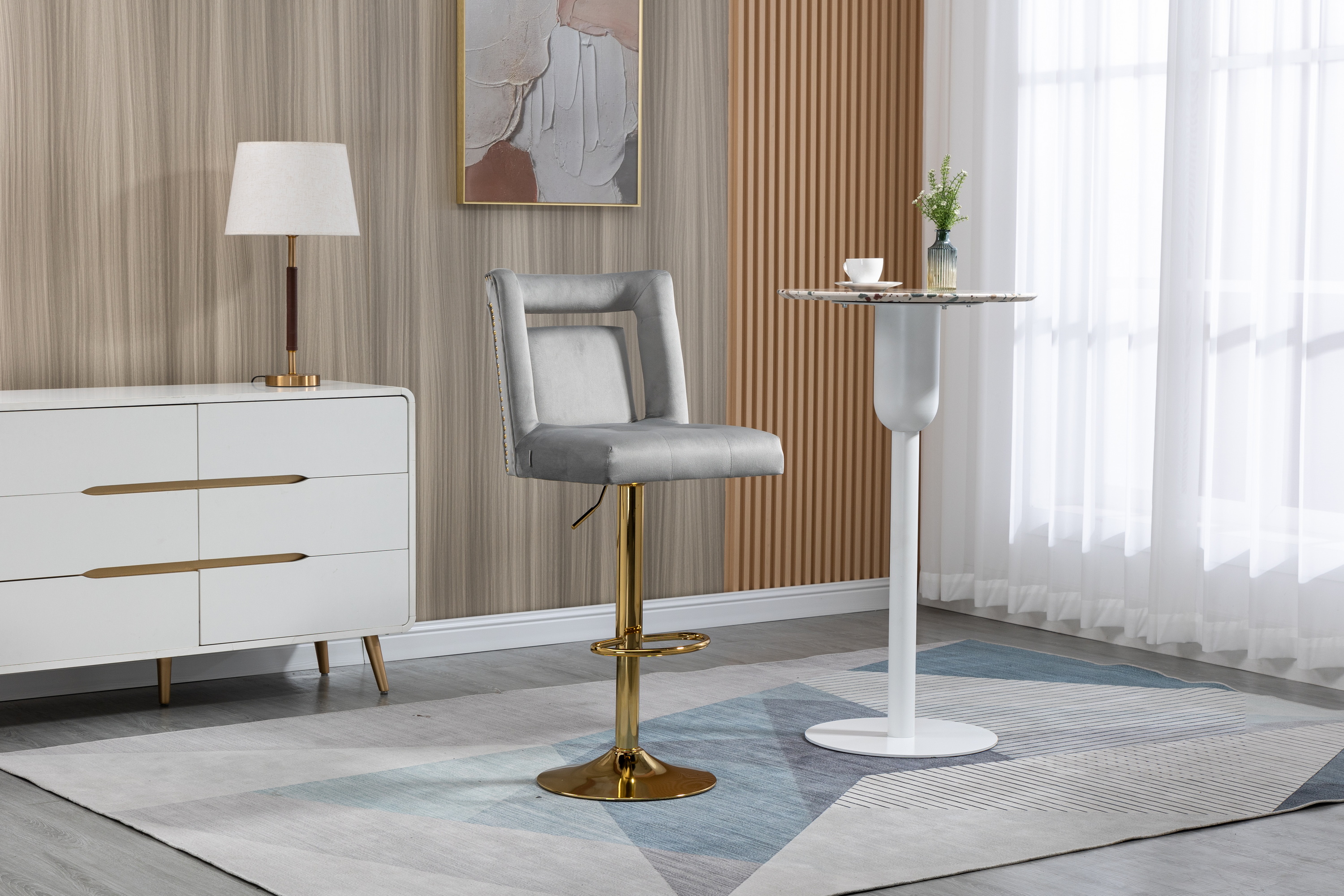 Luccalily Counter Height Bar Stools,Velvet 360° Swivel Adjustable Bar ...