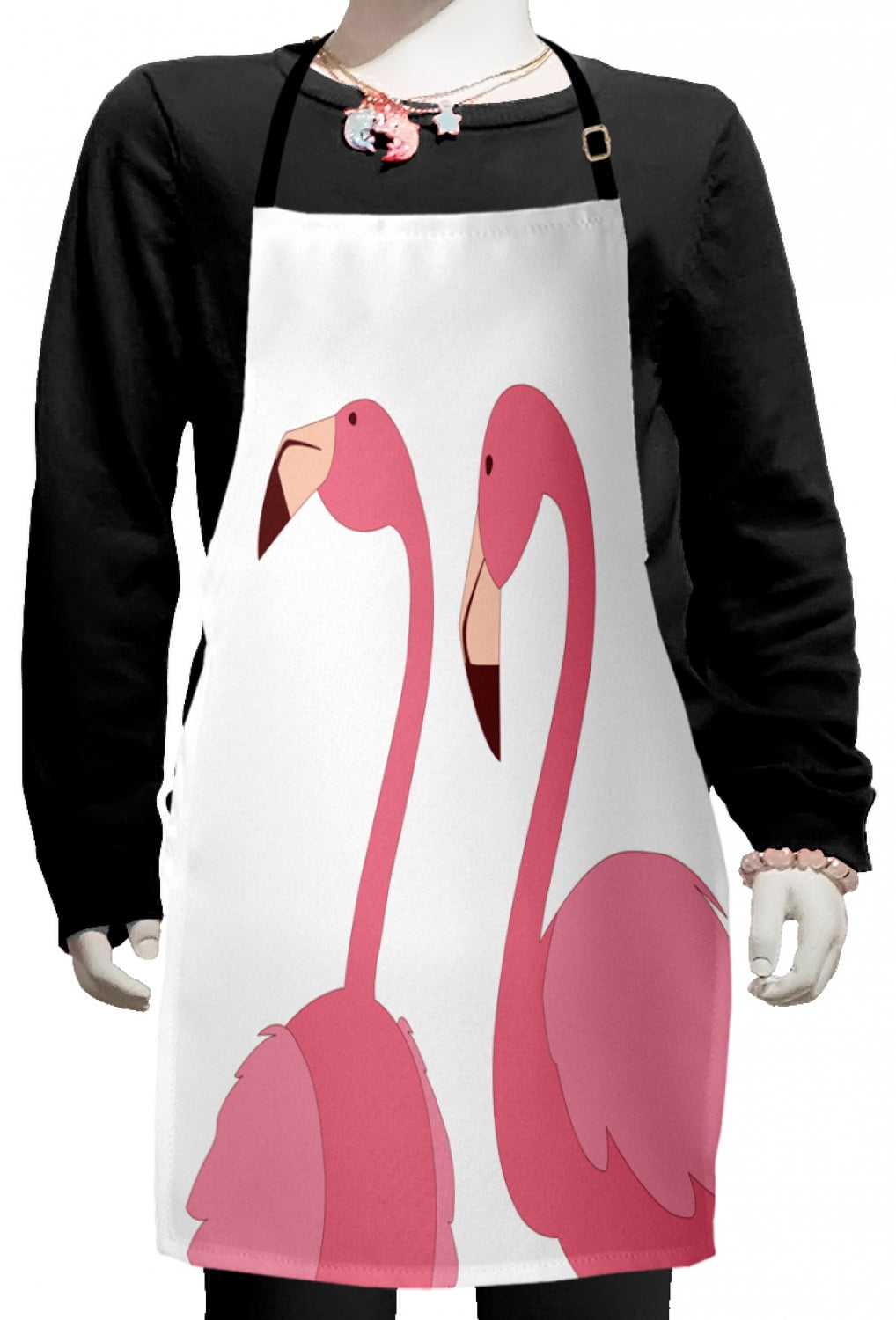 Flamingo Kids Apron, Exotic Pink Birds Animals Couple on Plain Backdrop ...