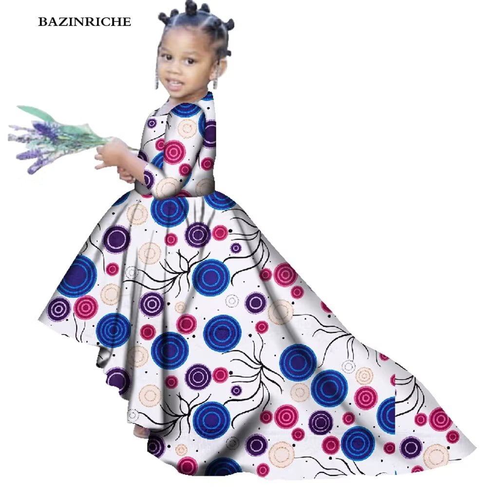 African Girl Dresses Ankara Print Dashiki Long Party Children's Dresses ...