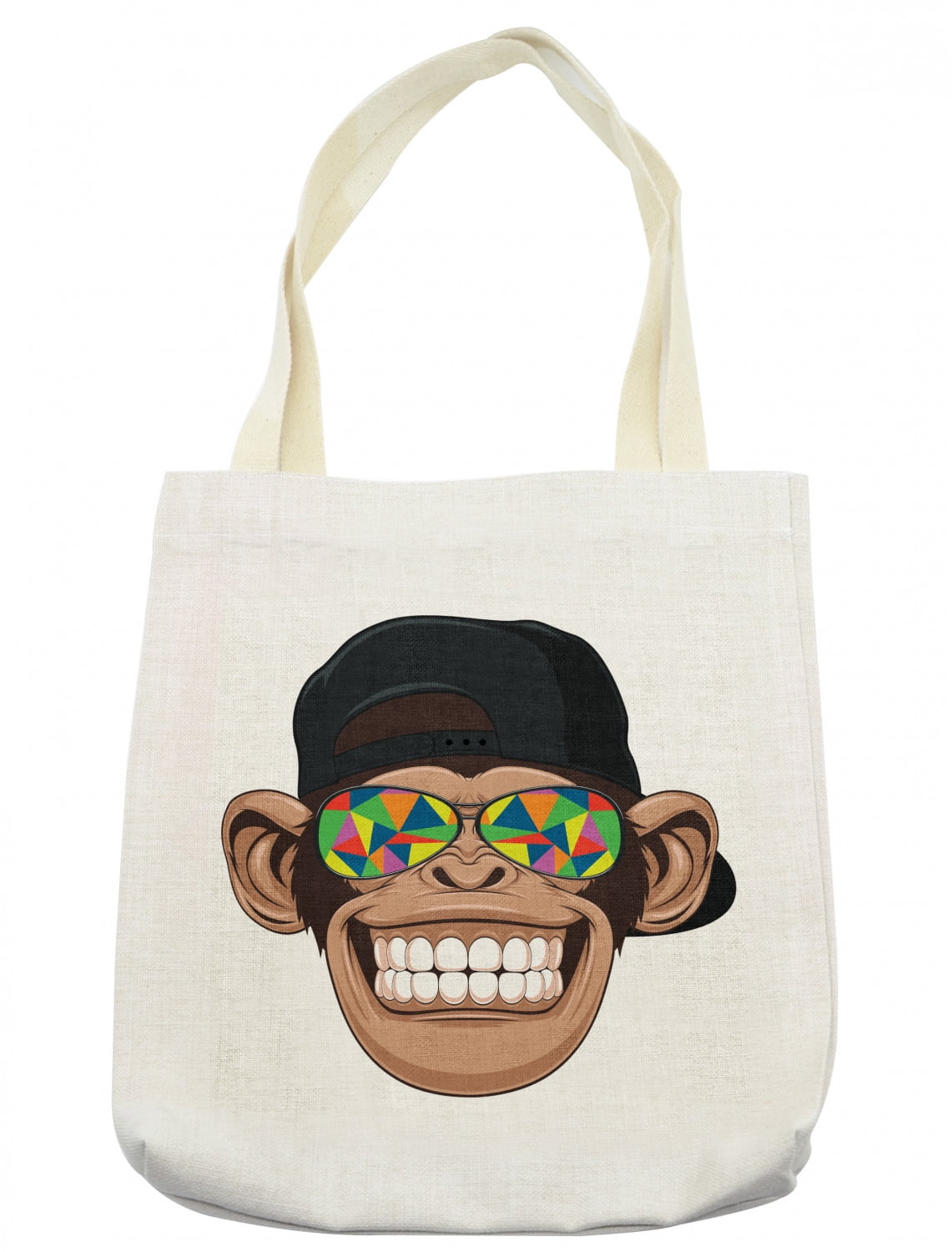 Cartoon Tote Bag, Fun Hipster Monkey with Colorful Sunglasses and Hat ...