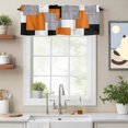 Abstract Art Valances for Windows, Orange Black Gray Splice Rod Pocket ...