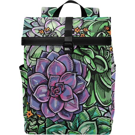 Vintage Succulents Cactus Art Backpack Roll Top Daypack Laptop Work ...