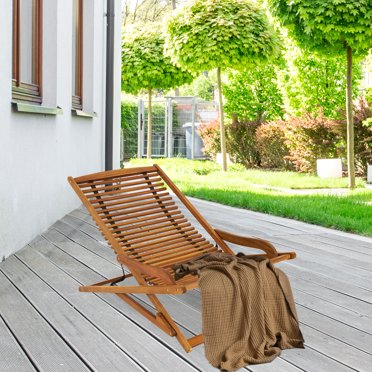 SalonMore 71 in Wood Lounge Bed Adjustable Backrest for Garden Lawn ...
