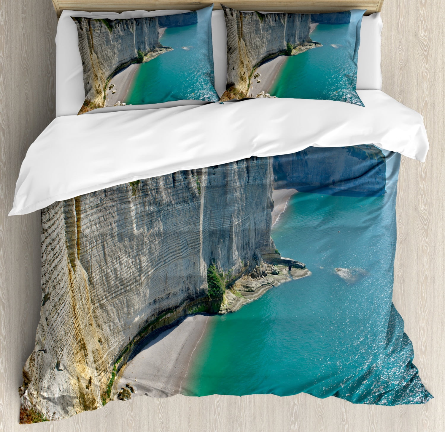 Nature Duvet Cover Set Queen Size, Picturesque of Cliffs Etretat in ...