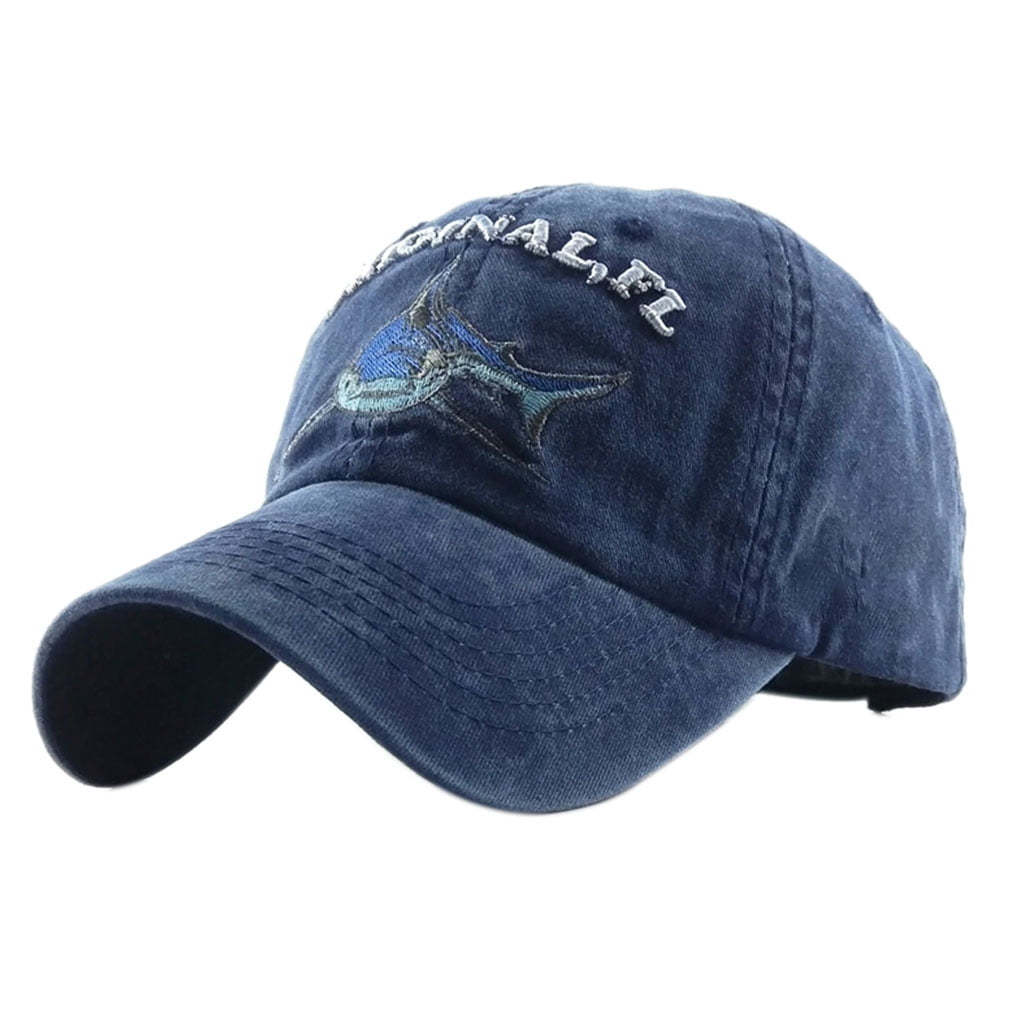 Click here for Langgg Unisex Washed Cotton Shark Embroidery Baseb... prices