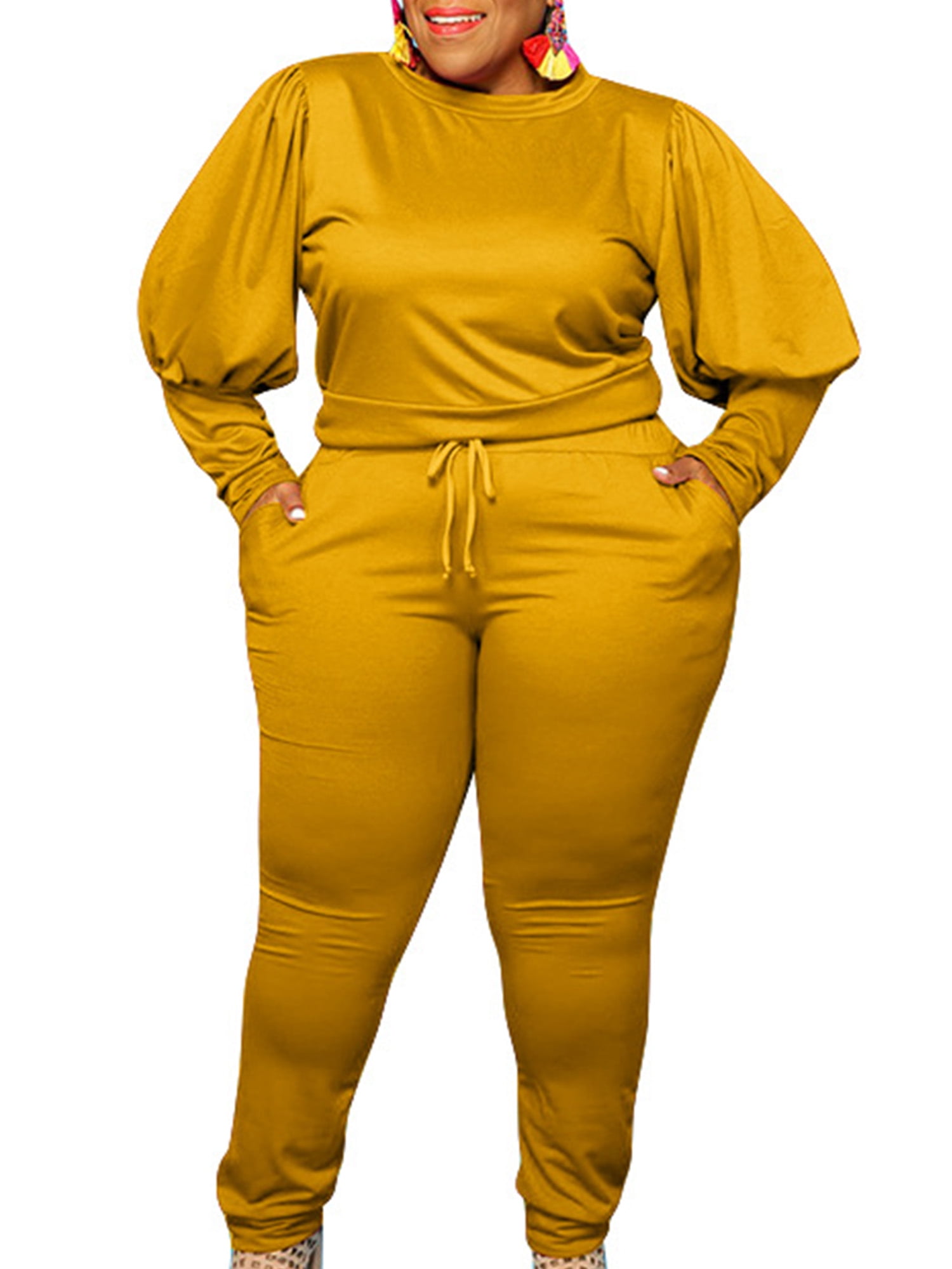 Wrcnote Ladies Crop Sweatshirt And Pant Plus Size Two Piece Outfit Long ...