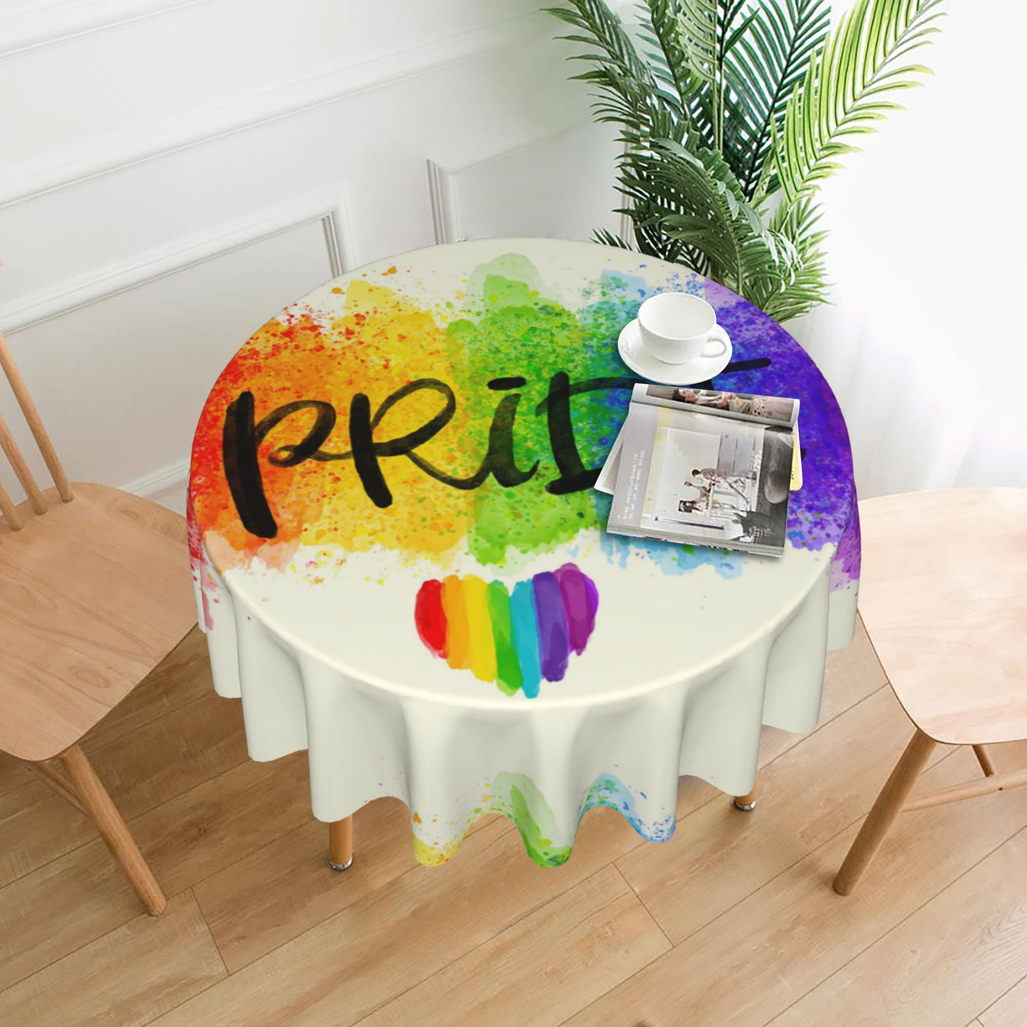 ZICANCN Round Table Cloths 60 Inch, LGBT Rainbow Love Table Cover ...
