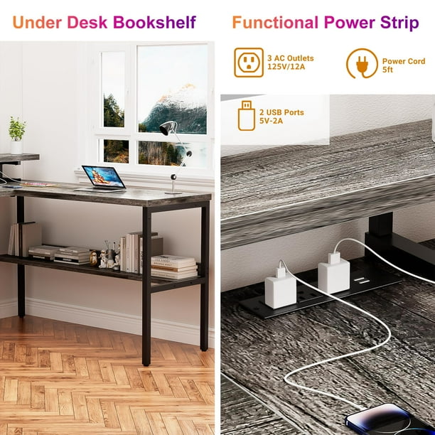 Homieasy U Shaped Computer Desk with Power Outlets and LED Lights Reversible L Shaped Desk with Adjustable Monitor Stand and Storage Shelves Large Gaming Desk for Home Office Black Oak Walmart Busines...