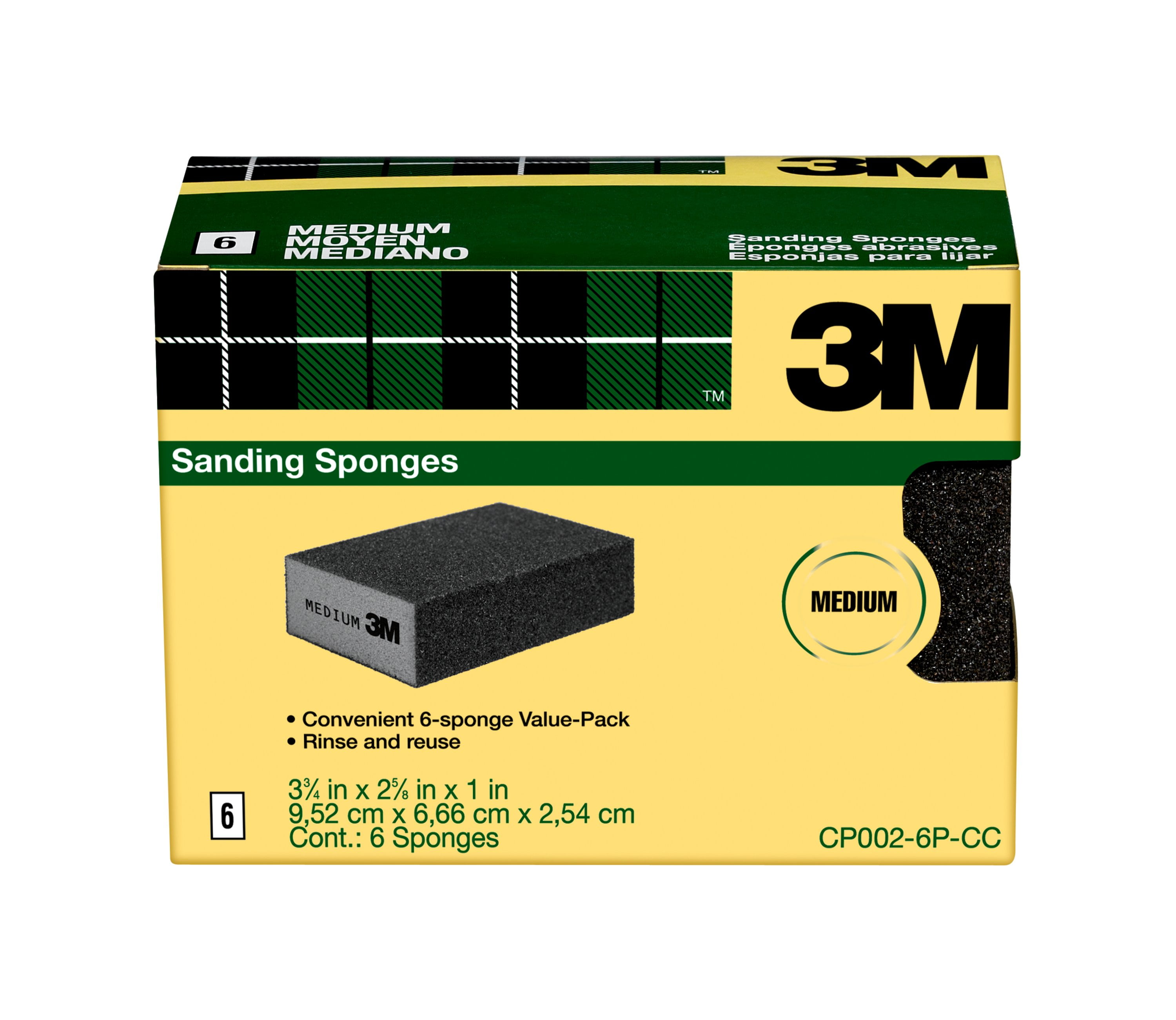 3M Sanding Sponge, 3.75 in. x 2.62 in. x 1 in., Medium Grit, 6/Pack ...