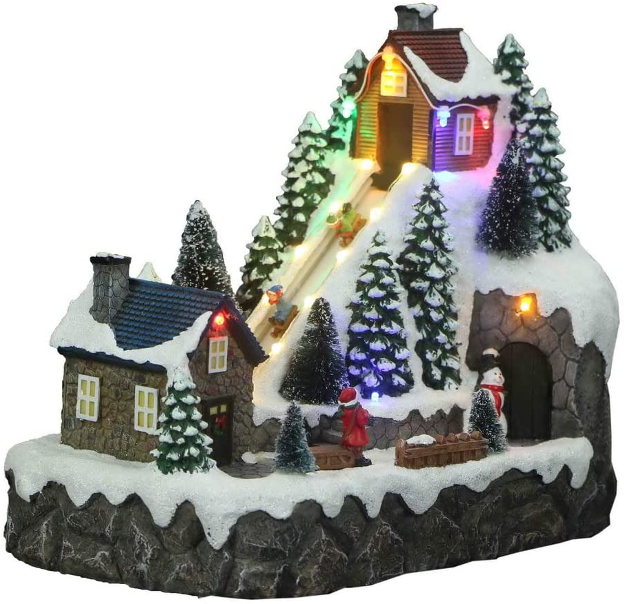 Christmas Village Sledding Down Hill Animated Pre-Lit Musical Sleigh ...