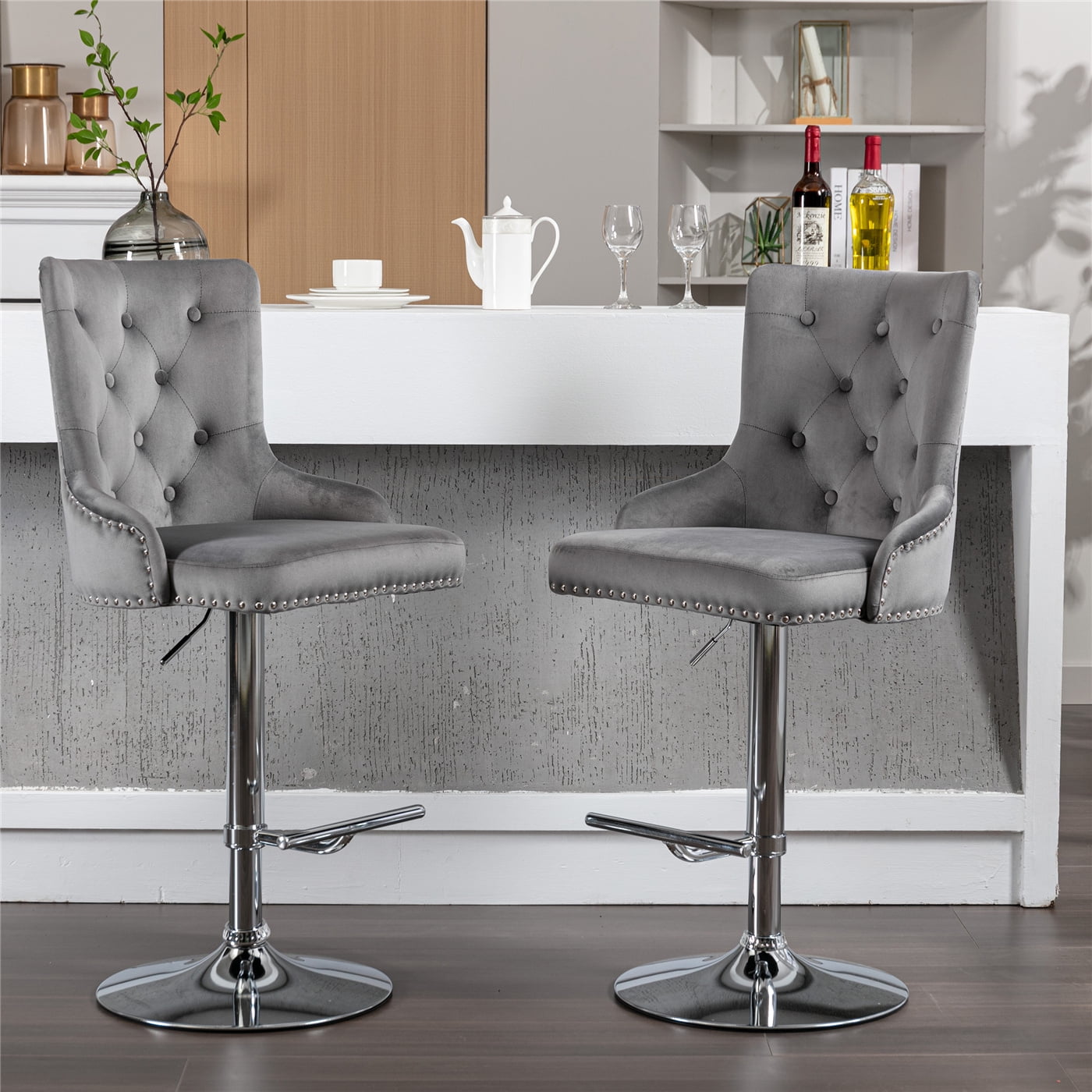Swivel Bar Stools Set of 2, Modern Adjustable Counter Height Bar Chairs ...