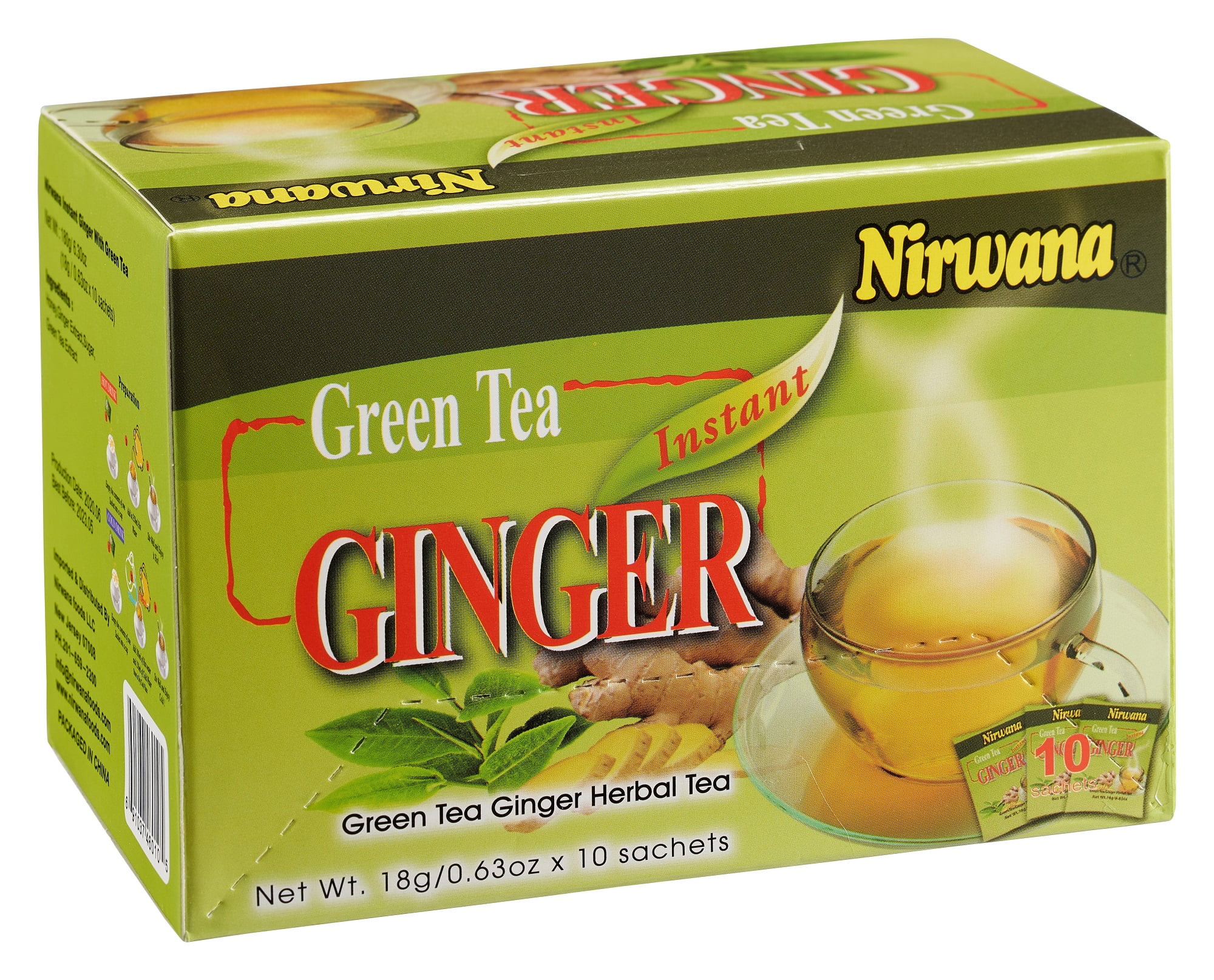 Nirwana Green Tea Ginger Tea 10 Sachets Instant - Walmart.com