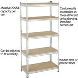 Topeakmart 5 Tiers Adjustable Metal Storage Shelving Heavy Duty ...