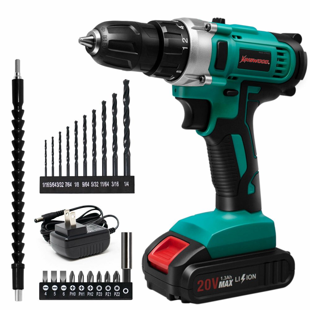 Kinswood 3/8" Cordless Brushless Drill Power Drill Driller Set Lithium ...