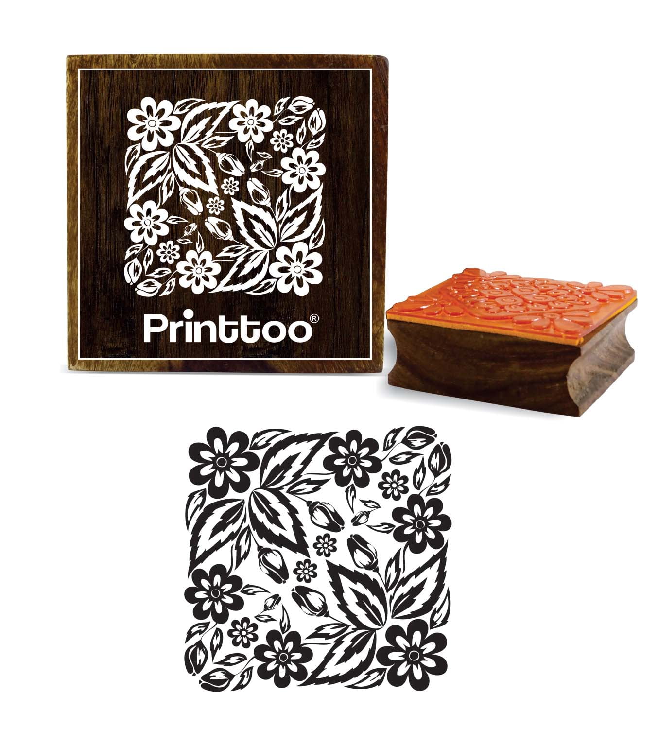 Printtoo Scrap-booking Square Brown Wooden Rubber Stamp Floral Pattern ...