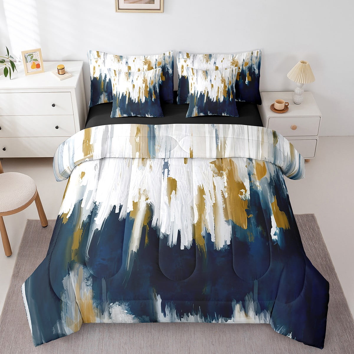 Click here for Yst Navy Blue White Watercolor Queen Size Comforte... prices