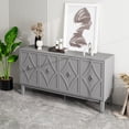 4 Doors Vintage Storage Cabinet with Hand-Carved Geometric Doors ...