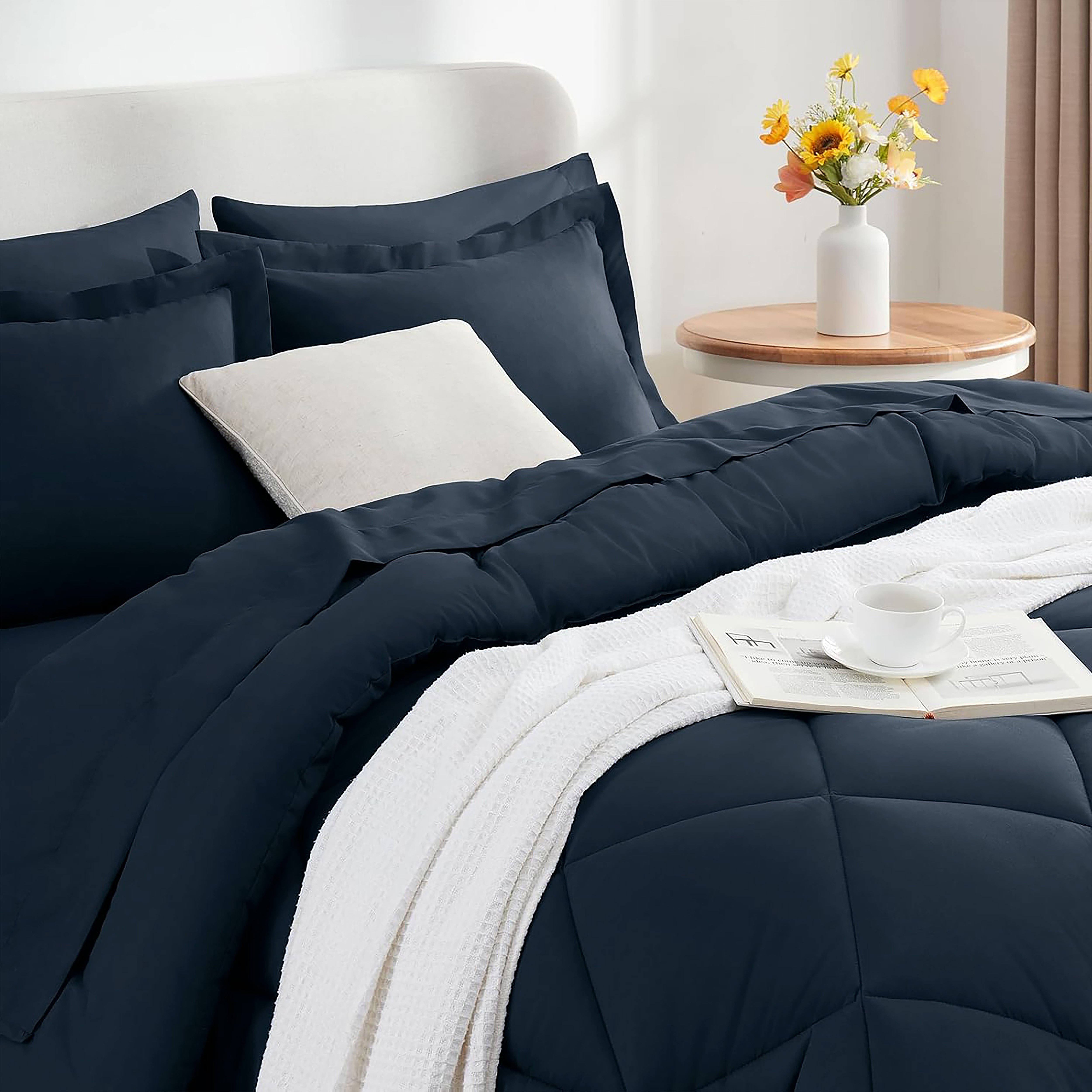 Sleepdown 7-Piece King Bed in a Bag, Navy Bedding Set with Comforter ...