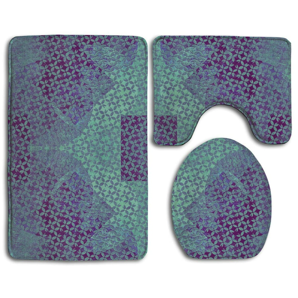 GOHAO Teal On 3 Piece Bathroom Rugs Set Bath Rug Contour Mat and Toilet ...