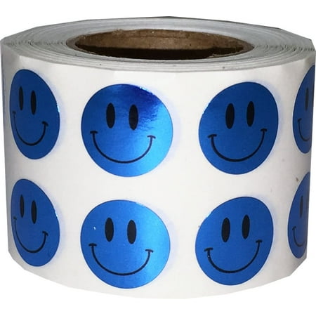 Metallic Blue Happy Face Labels 0.50 Inch 1,000 Total Adhesive Stickers ...