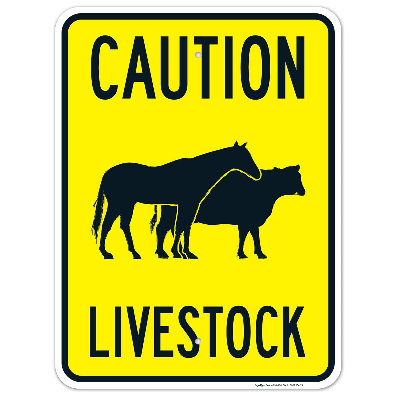 Caution Livestock With Horse And Cow Symbol Sign, - Walmart.com