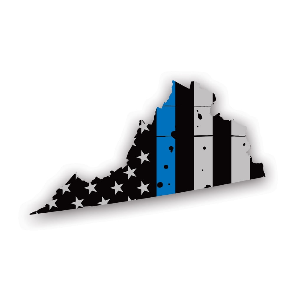 Distressed Virginia State Shaped Subdued US Flag Thin Blue Line Sticker ...
