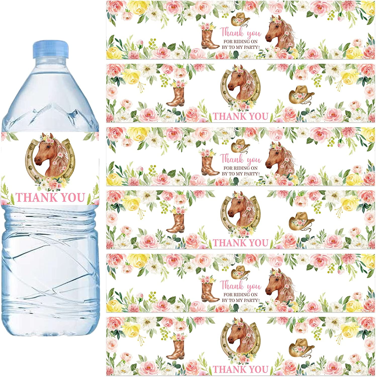 28Pcs Horse Water Bottle Labels, Pink Western Girl Theme Party ...
