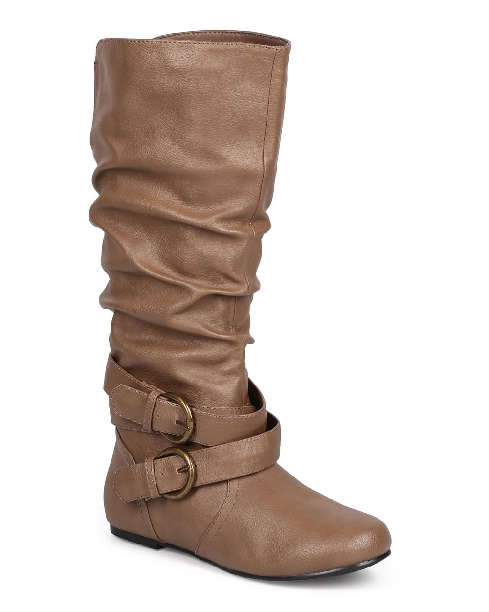 Wild Diva DA07 Women Leatherette Calf High Strappy Slouch Flat Riding ...