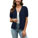 Uvplove Women's V Neck Crochet Knit Cardigan Short Sleeve Open Front ...