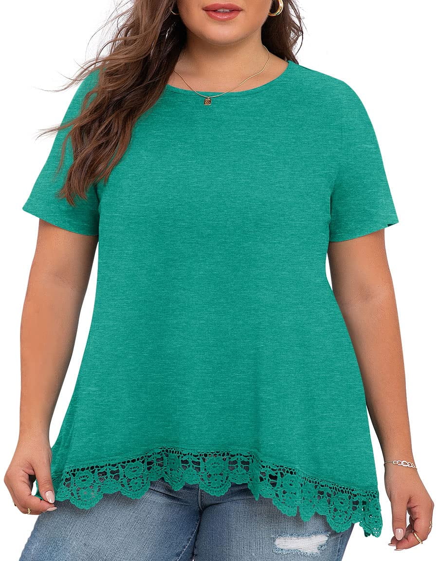 Cueply Plus Size Tops for Women Summer Casual Womens Short Sleeve Crew ...