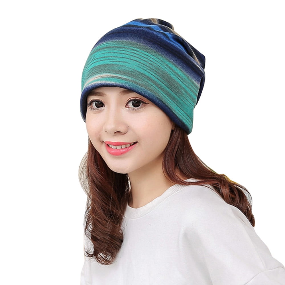 Strungten Women Stripe Hat Ruffle Hat Scarf Collar Turban Head Wrap ...