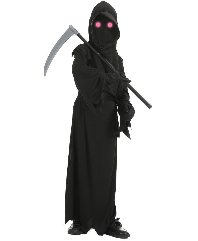 Buy Grim Reaper HHalloween Horror Death Costumes with Glowing Red Eyes ...