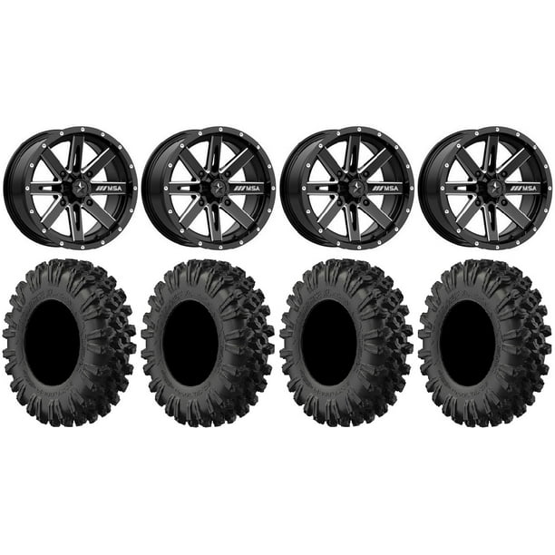 MSA Milled Boxer 14" ATV Wheels 30" MotoRavage XL Tires Honda Rincon ...