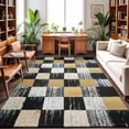 Black Gold Mosaic Area Rugs 4x6ft Rustic Abstract Checkerboard Grids ...